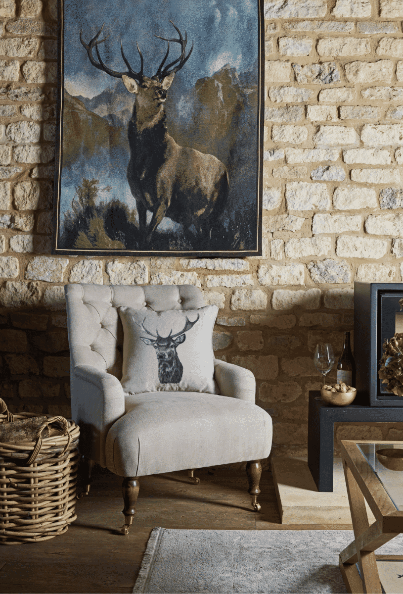 Country Linen Stag Piped Tapestry Cushion - 45x45cm (18"x18")
