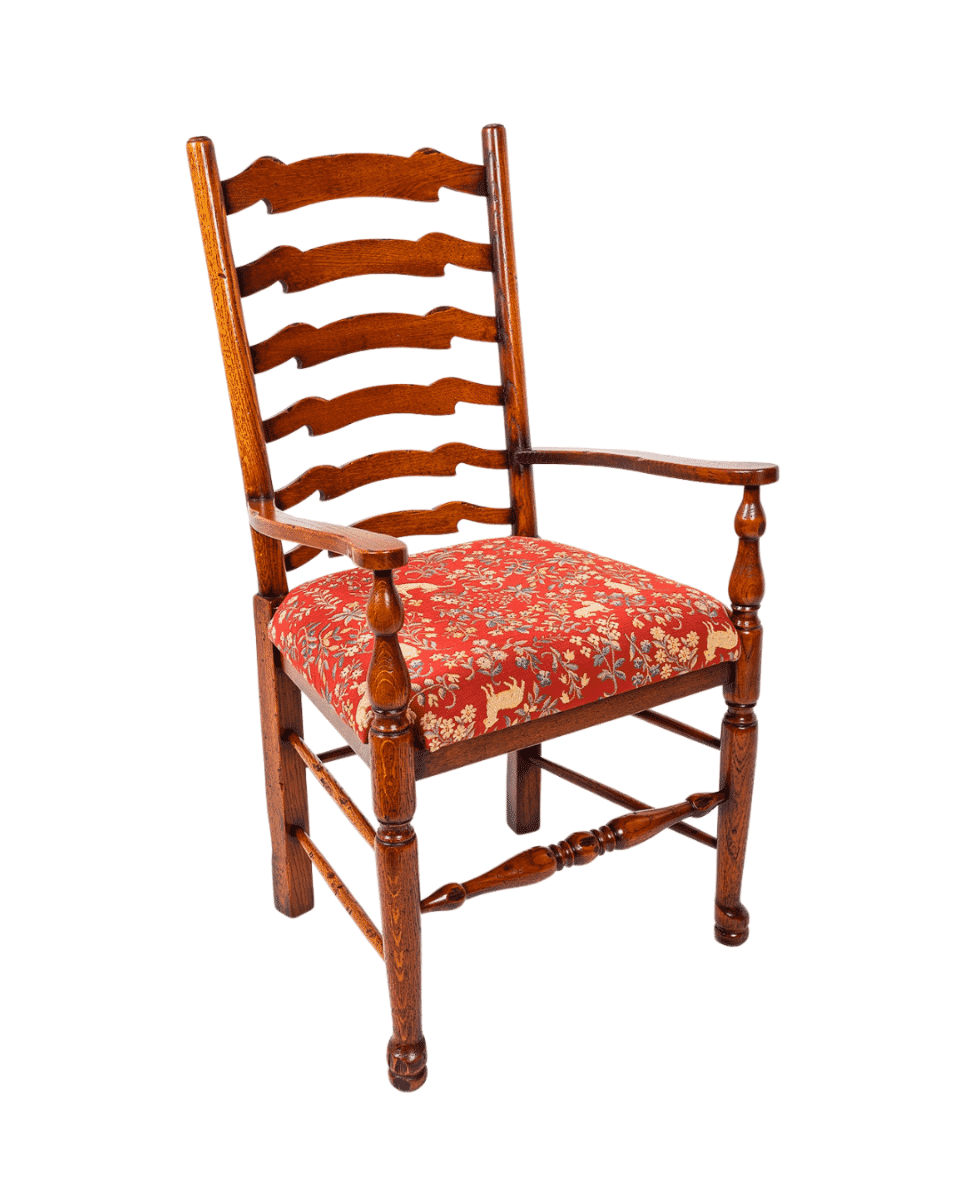 Set of 8 - Ladderback Oak Armchairs & Sidechairs with Upholstered Seats