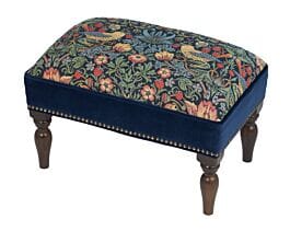 Strawberry Thief Midnight Upholstered Stool with Velvet Sides ...
